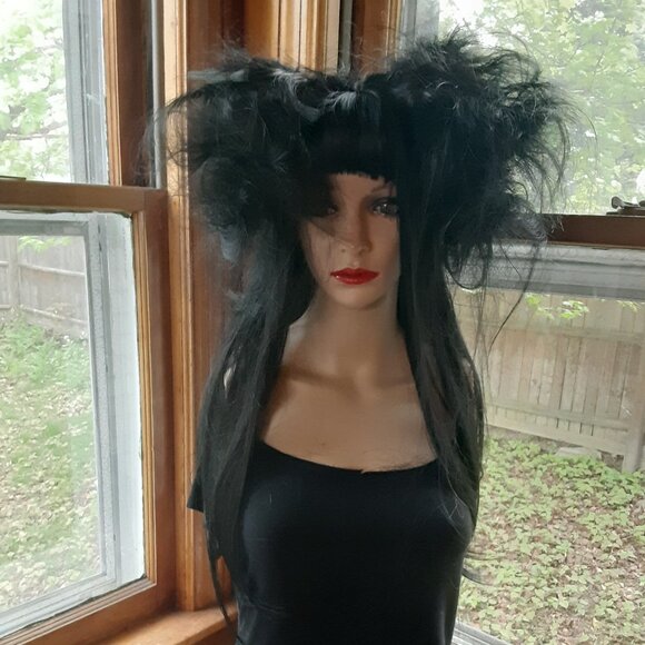 Hair | Black Gothic Bat Nest Wig With Bangs Mixed With Human Hair ...